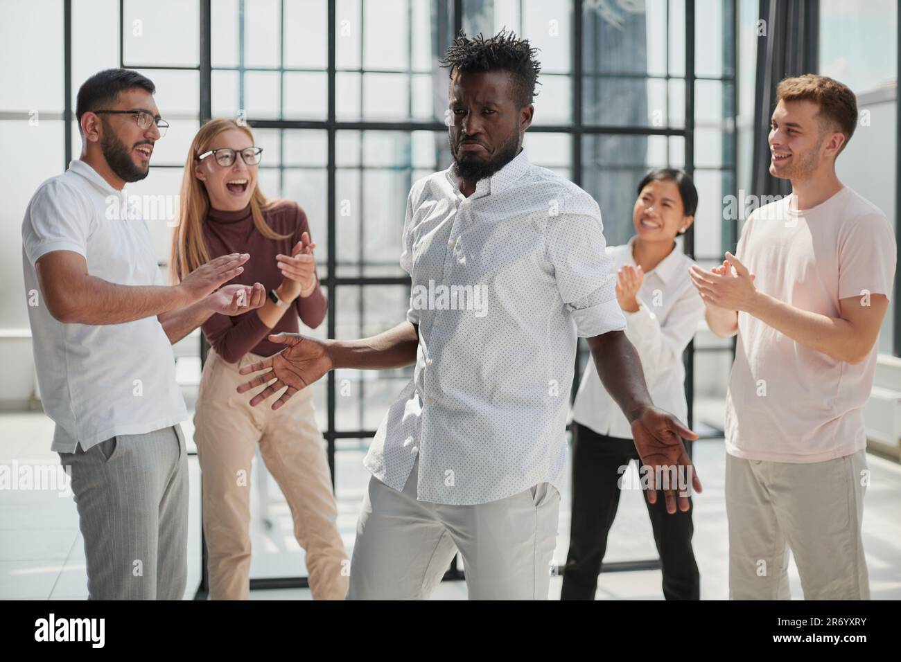 Working together on project. Team building concept. Office life Stock ...