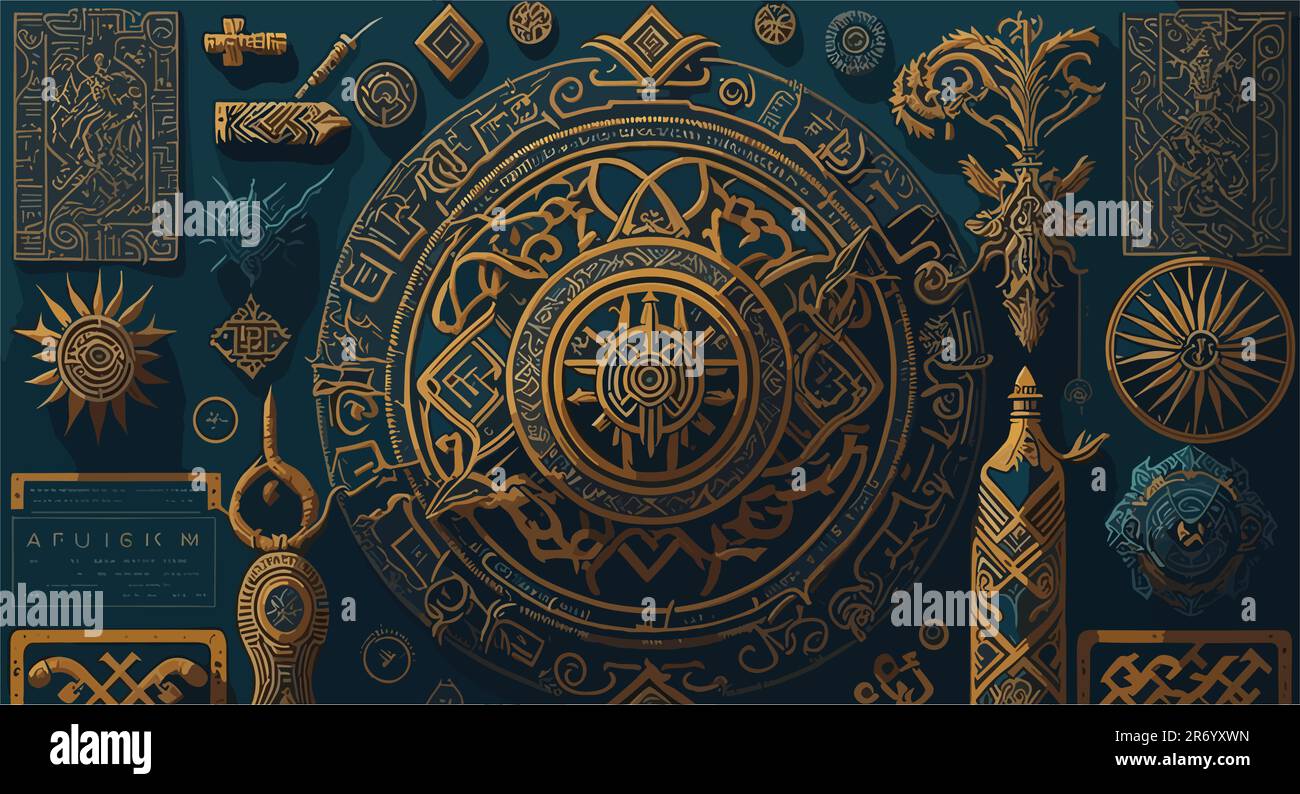 complex vector background image with a fusion of cultural symbols from ...