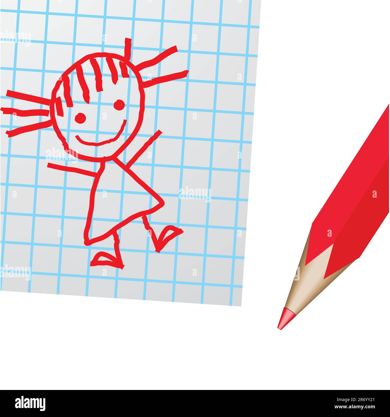 The drawn drawing on a paper a red pencil on a white background. Vector ...