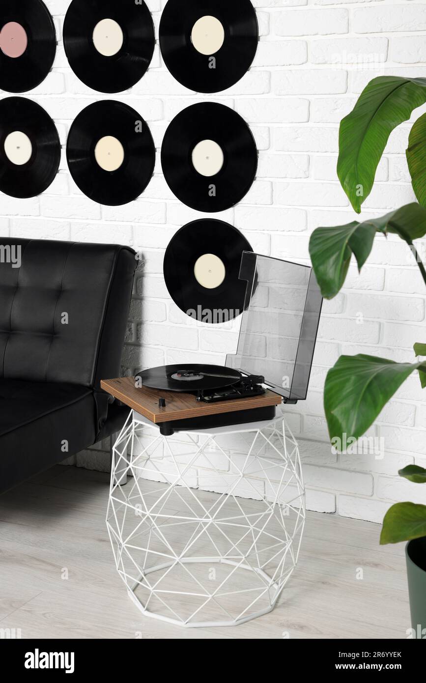 Living room decorated with vinyl records. Interior design Stock Photo ...