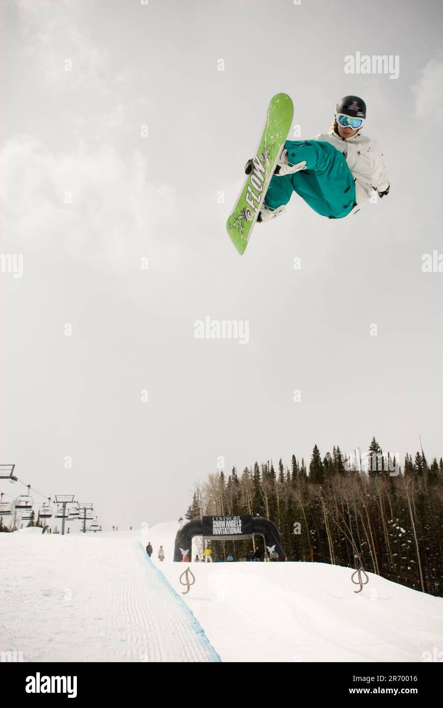 Clair Bidez warming up in the Buttermilk halfpipe with a big indy air ...