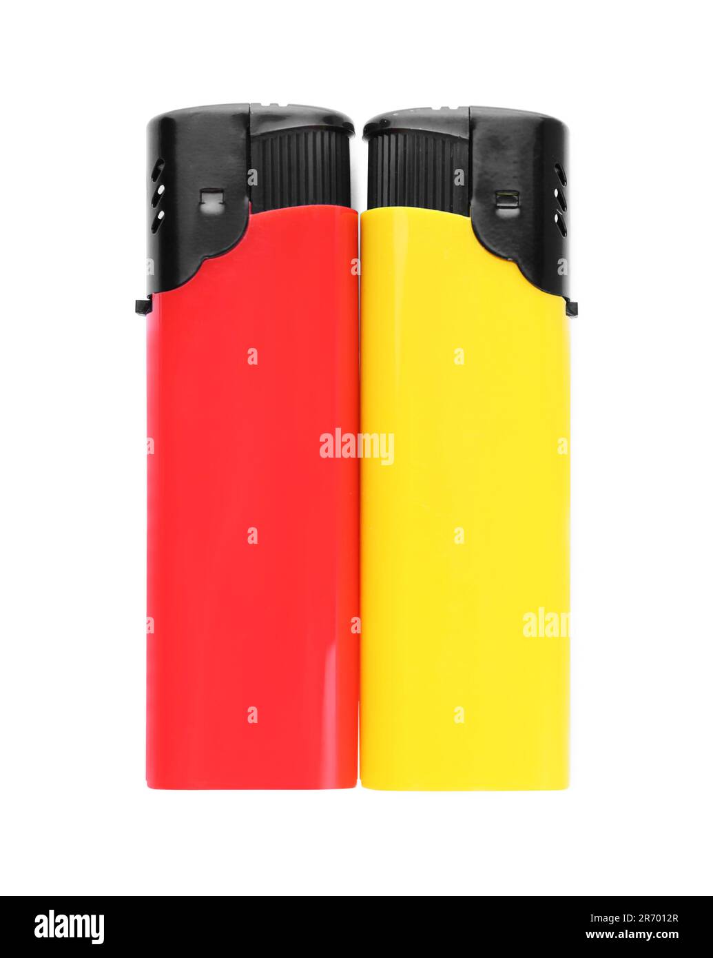 Stylish small pocket lighters on white background, top view Stock Photo ...