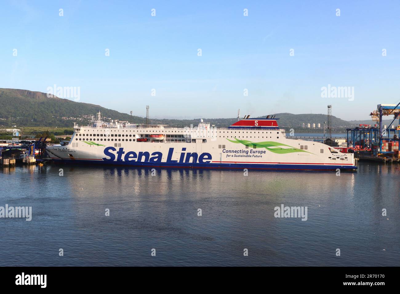 Stena Embla ferry arrives early morning at the Port of Belfast ...