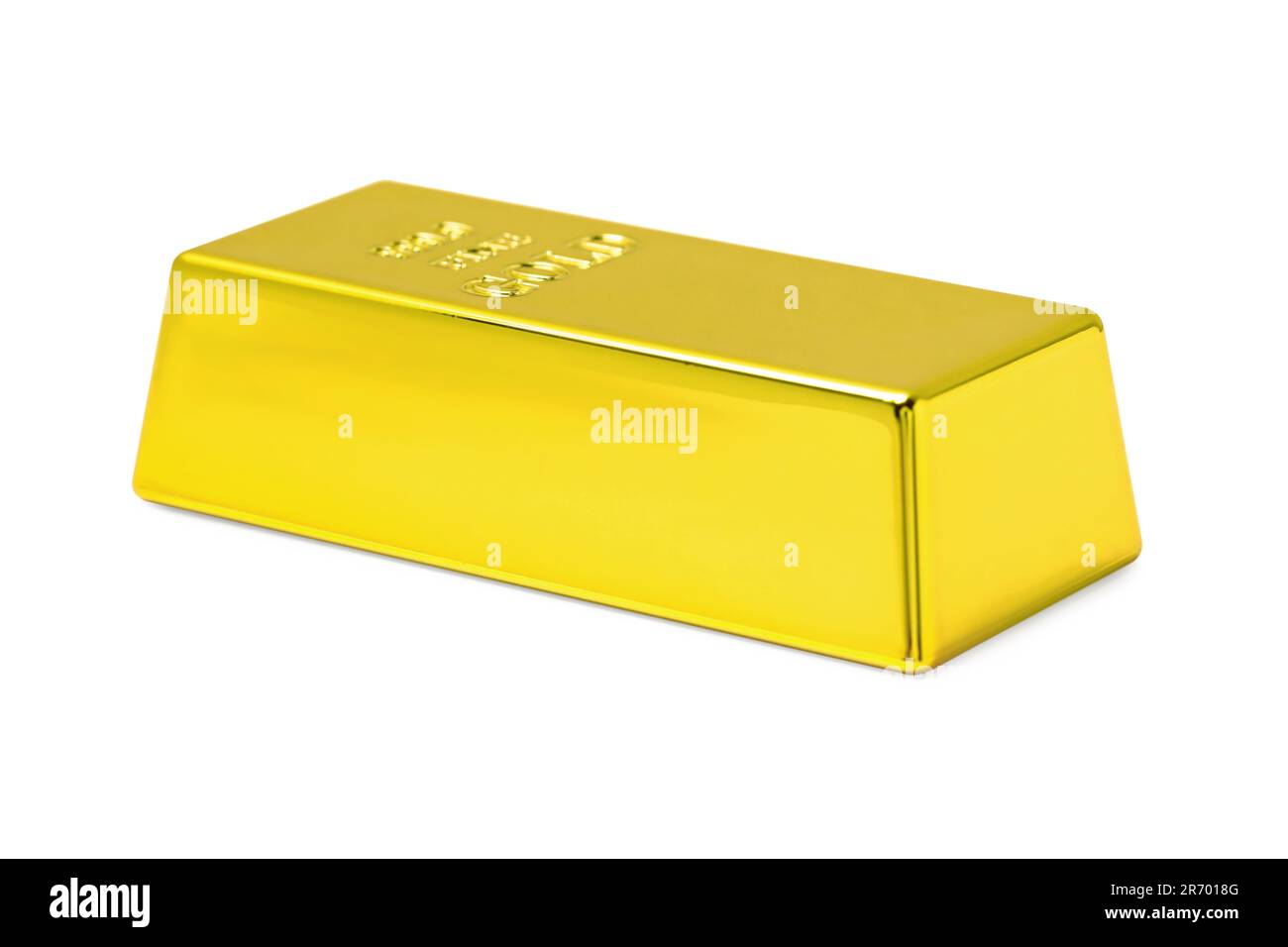 One shiny gold bar isolated on white Stock Photo - Alamy