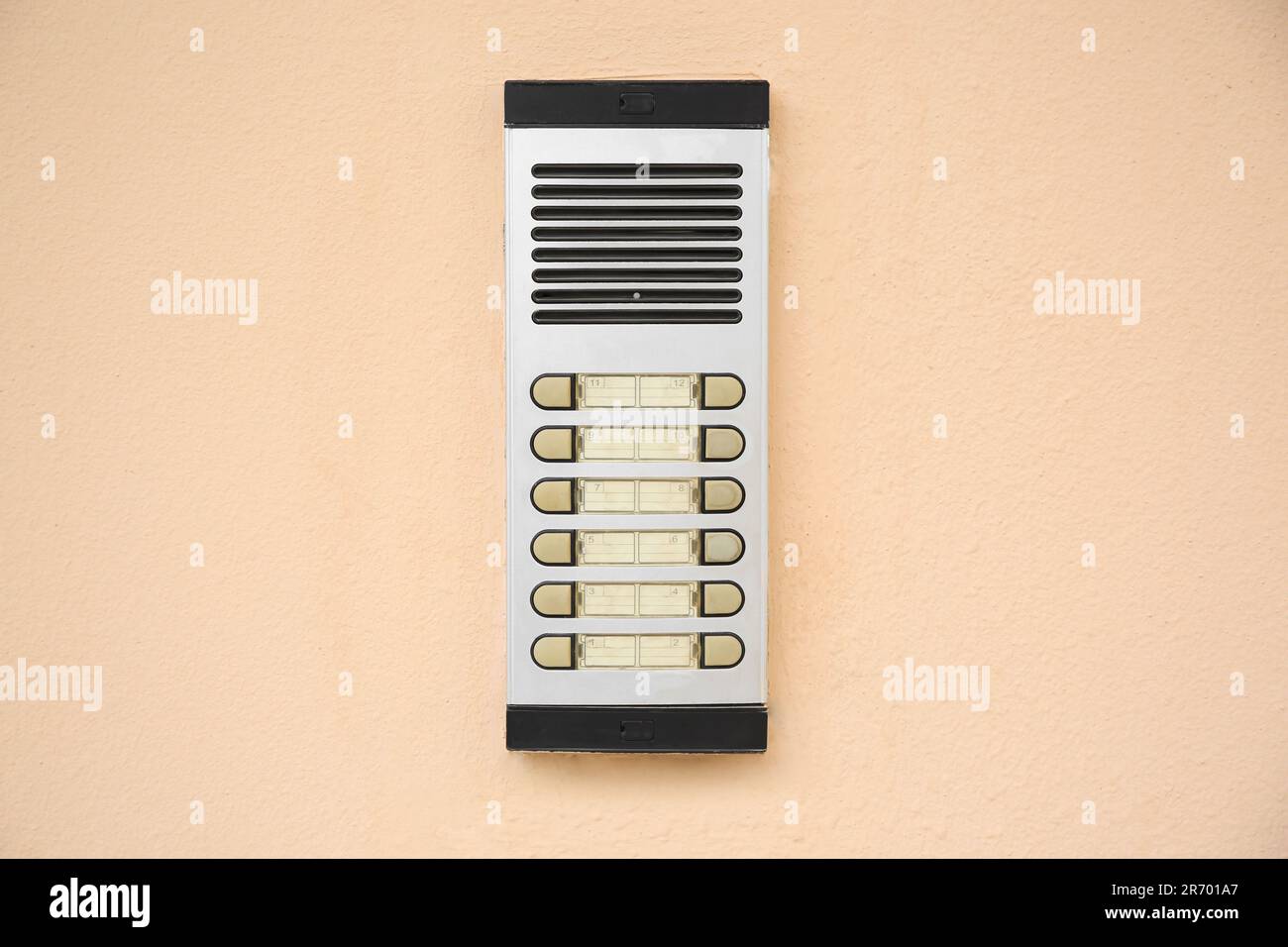 Modern intercom on beige wall. Security system Stock Photo - Alamy