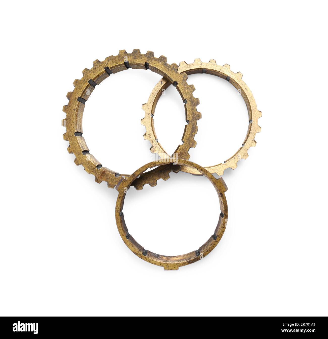New stainless steel gears on white background, top view Stock Photo - Alamy