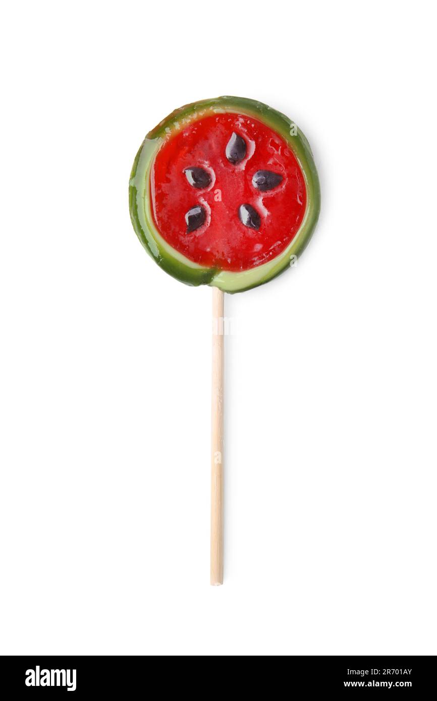 Watermelon shaped lollipop isolated on white, top view Stock Photo - Alamy