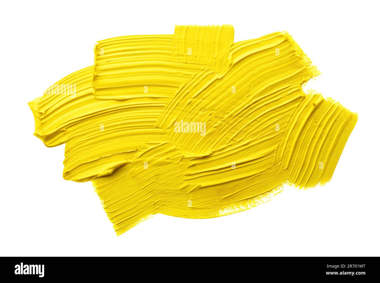 Yellow oil paint strokes on white background, top view Stock Photo - Alamy