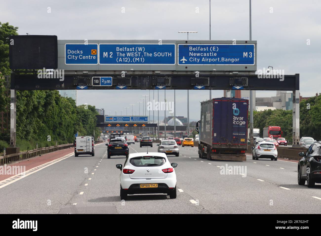 Traffic on the M2 and M3 motorways heading into Belfast City centre ...