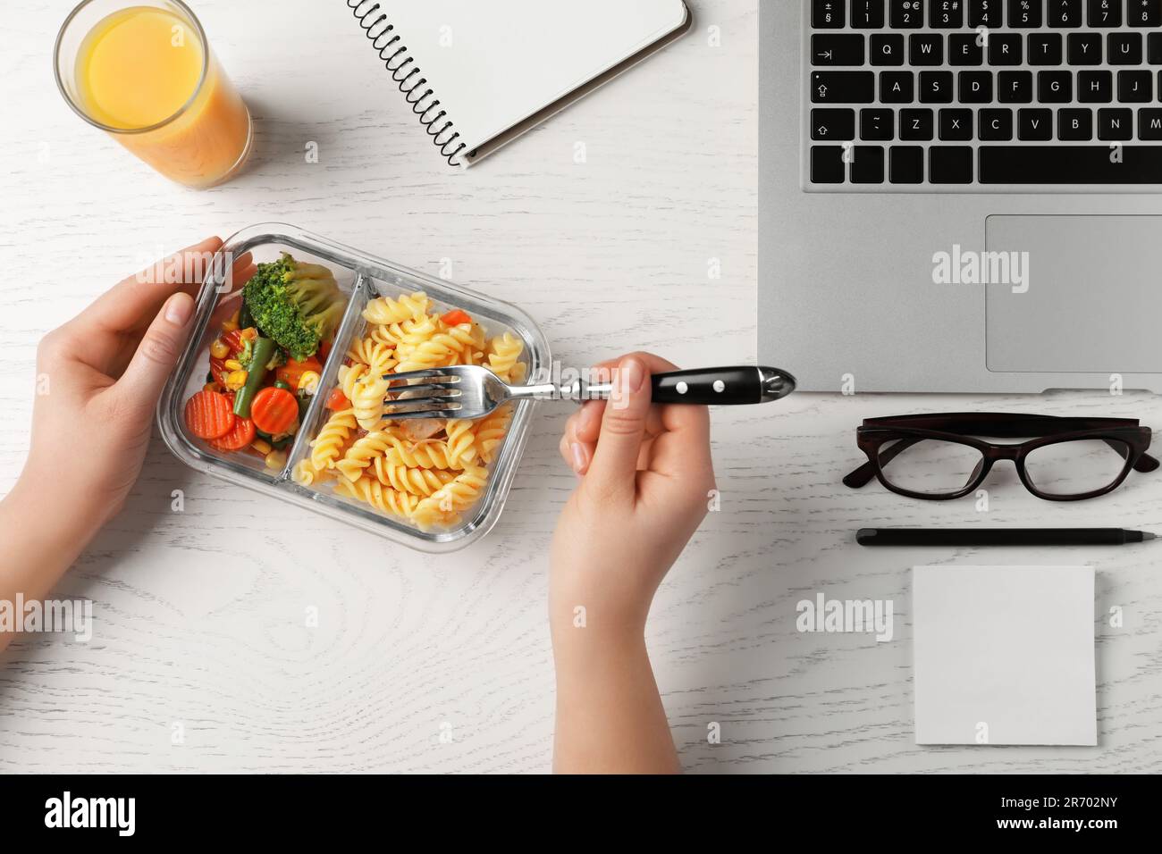 Office employee having business lunch at workplace, top view Stock ...