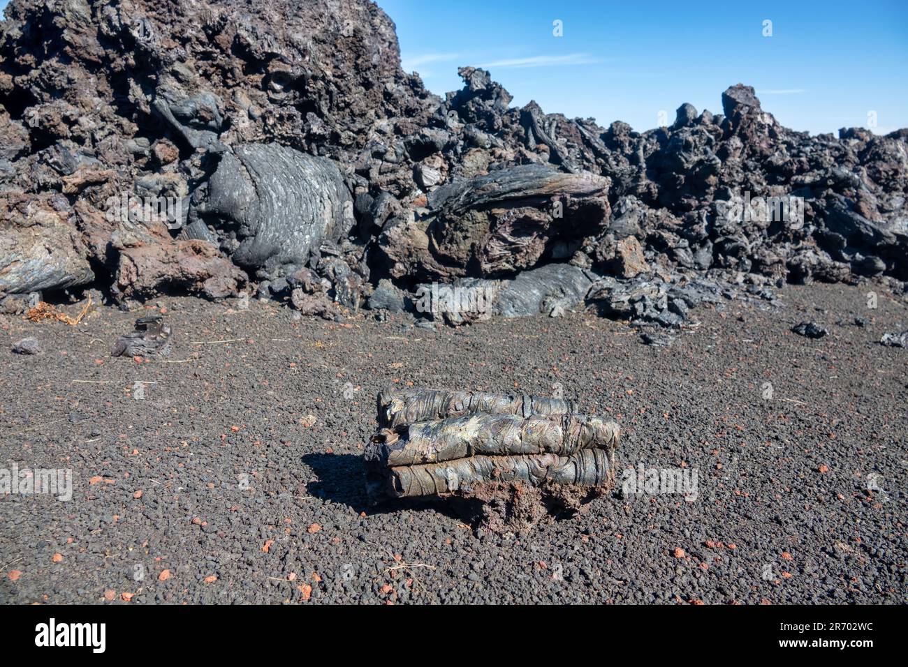 Variety of forms of basalt solidified lava (clinker): hawaiian is main ...