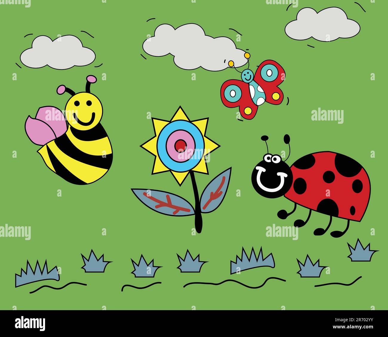 Flower and happy bugs - children style Stock Vector Image & Art - Alamy