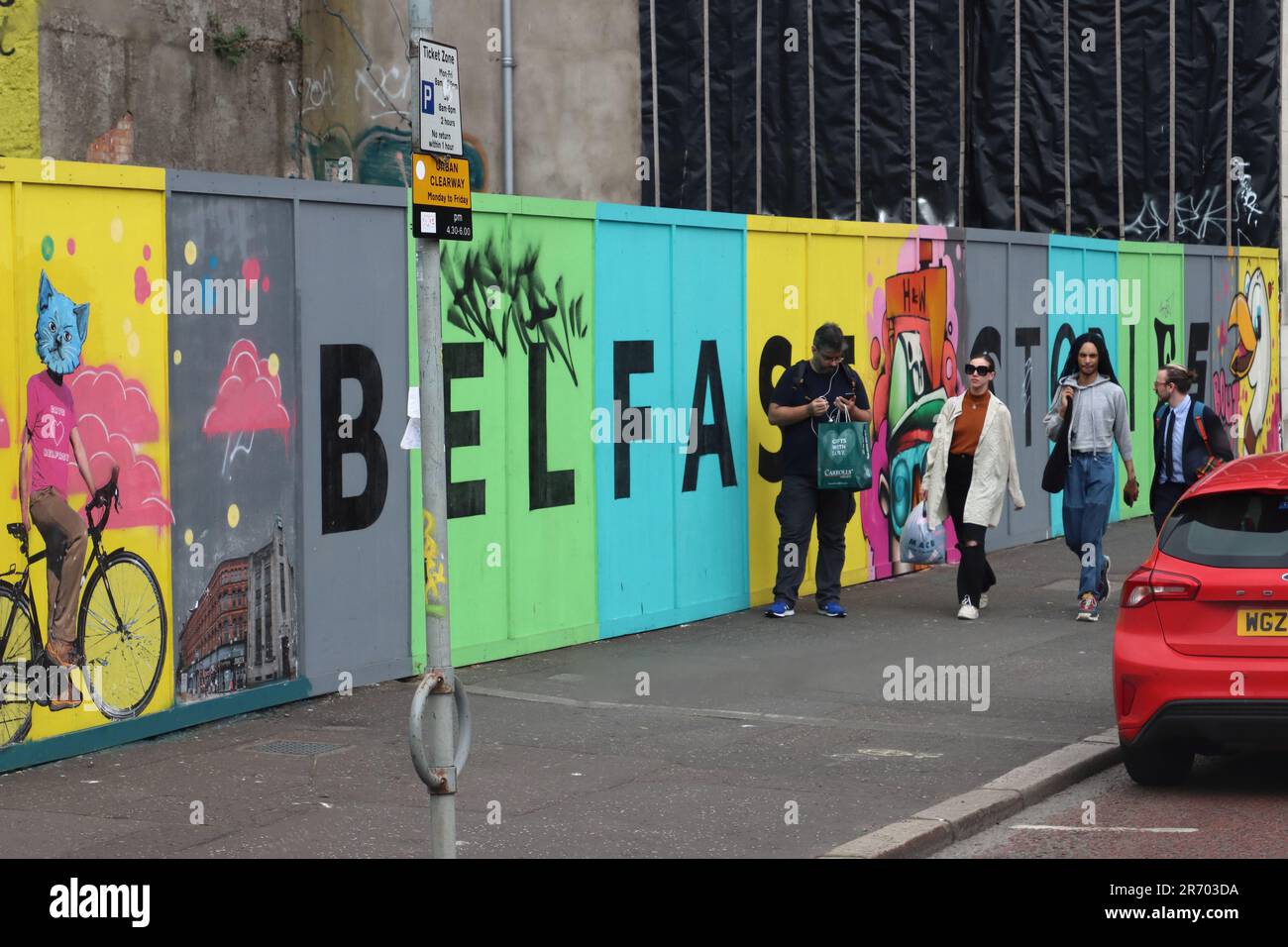 Belfast graffiti on building work panels, Belfast, Northern Ireland, UK ...