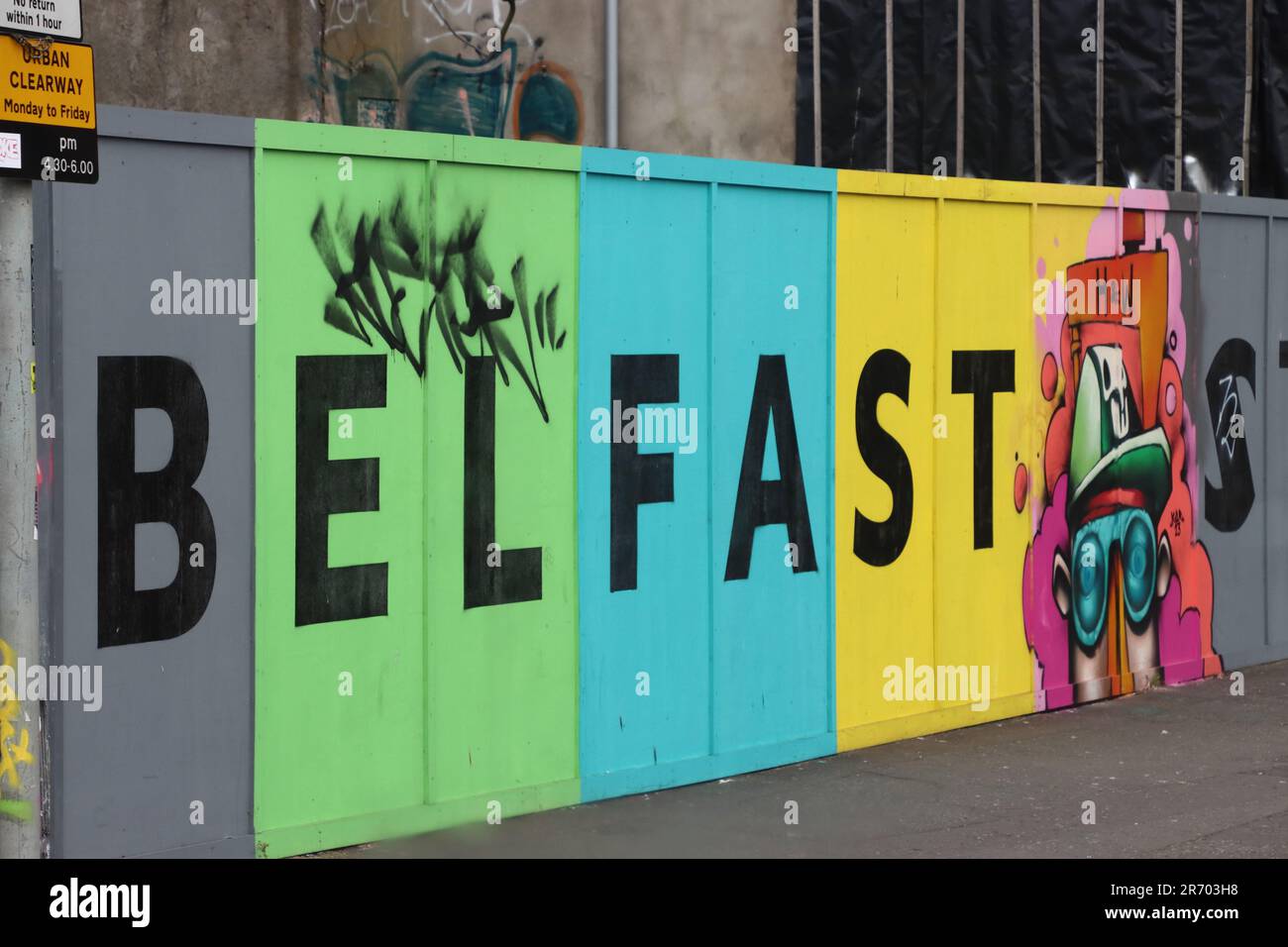 Belfast graffiti on building work panels, Belfast, Northern Ireland, UK ...