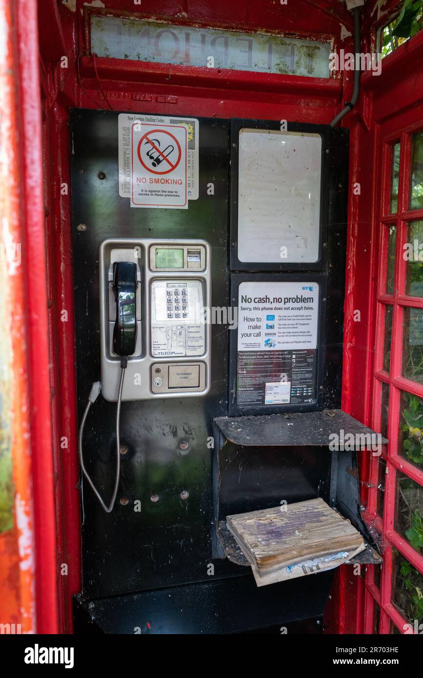 UK Red Telephone and Letter Box hidden by bushes and trees Stock Photo ...