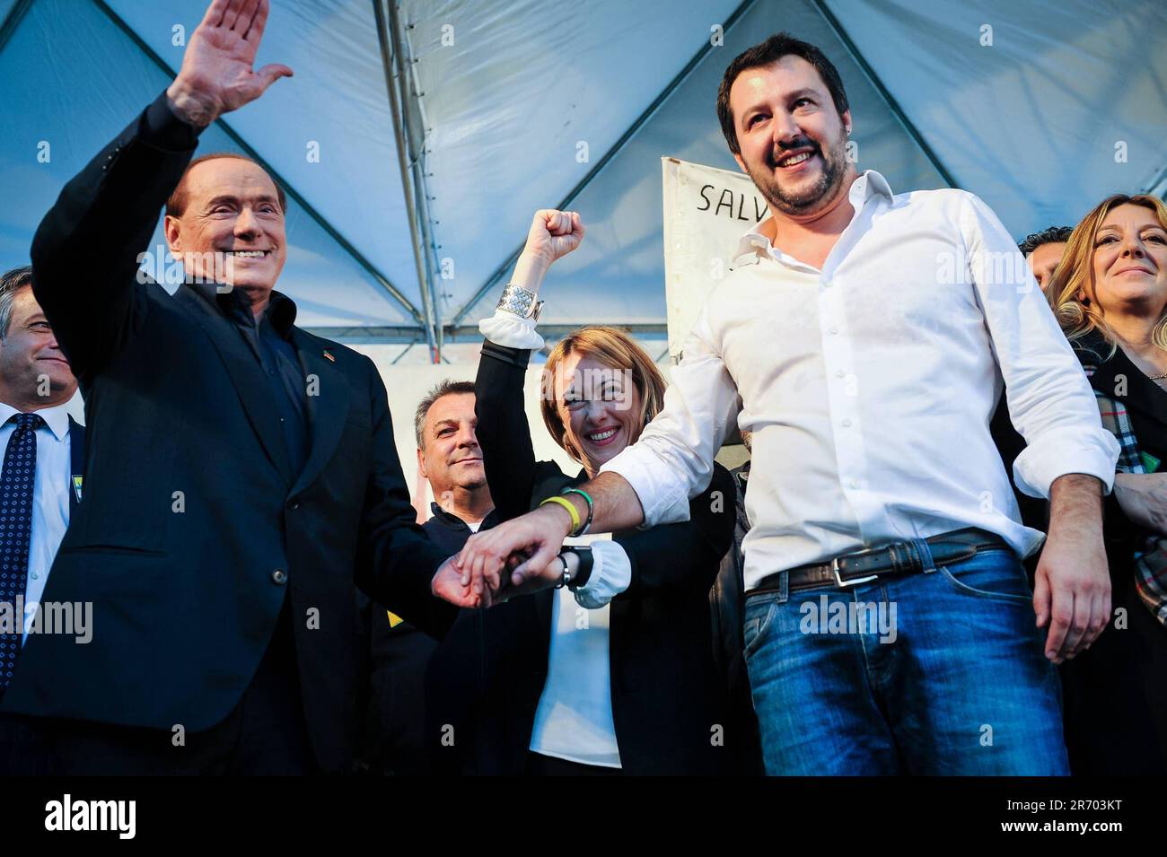 Bologna, Lega Nord event in Piazza Maggiore, Silvio Berlusconi, Giorgia ...