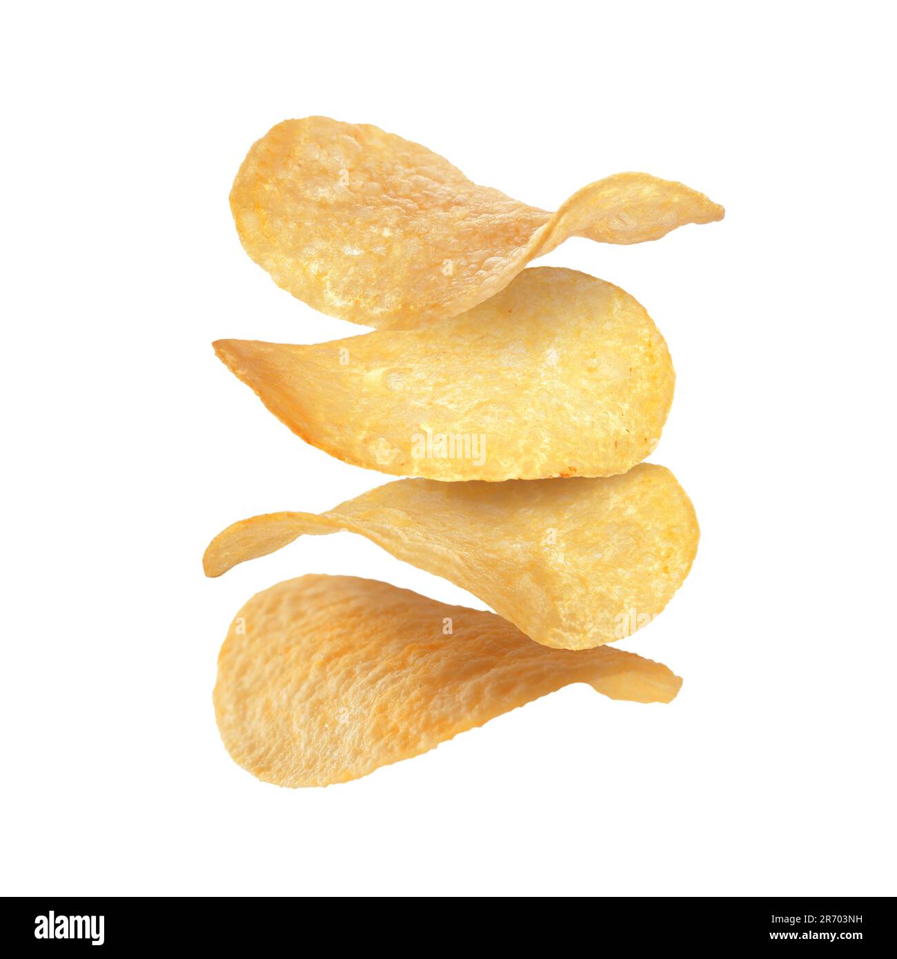 Stack of tasty potato chips on white background Stock Photo - Alamy