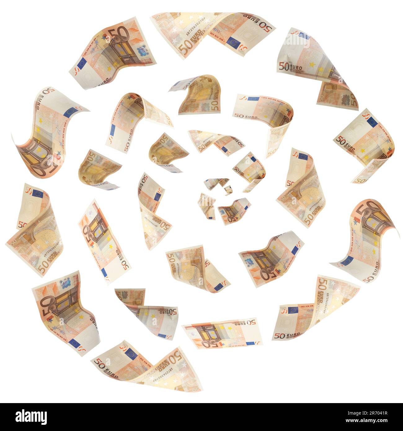 Whirl of euro banknotes flying on white background Stock Photo - Alamy