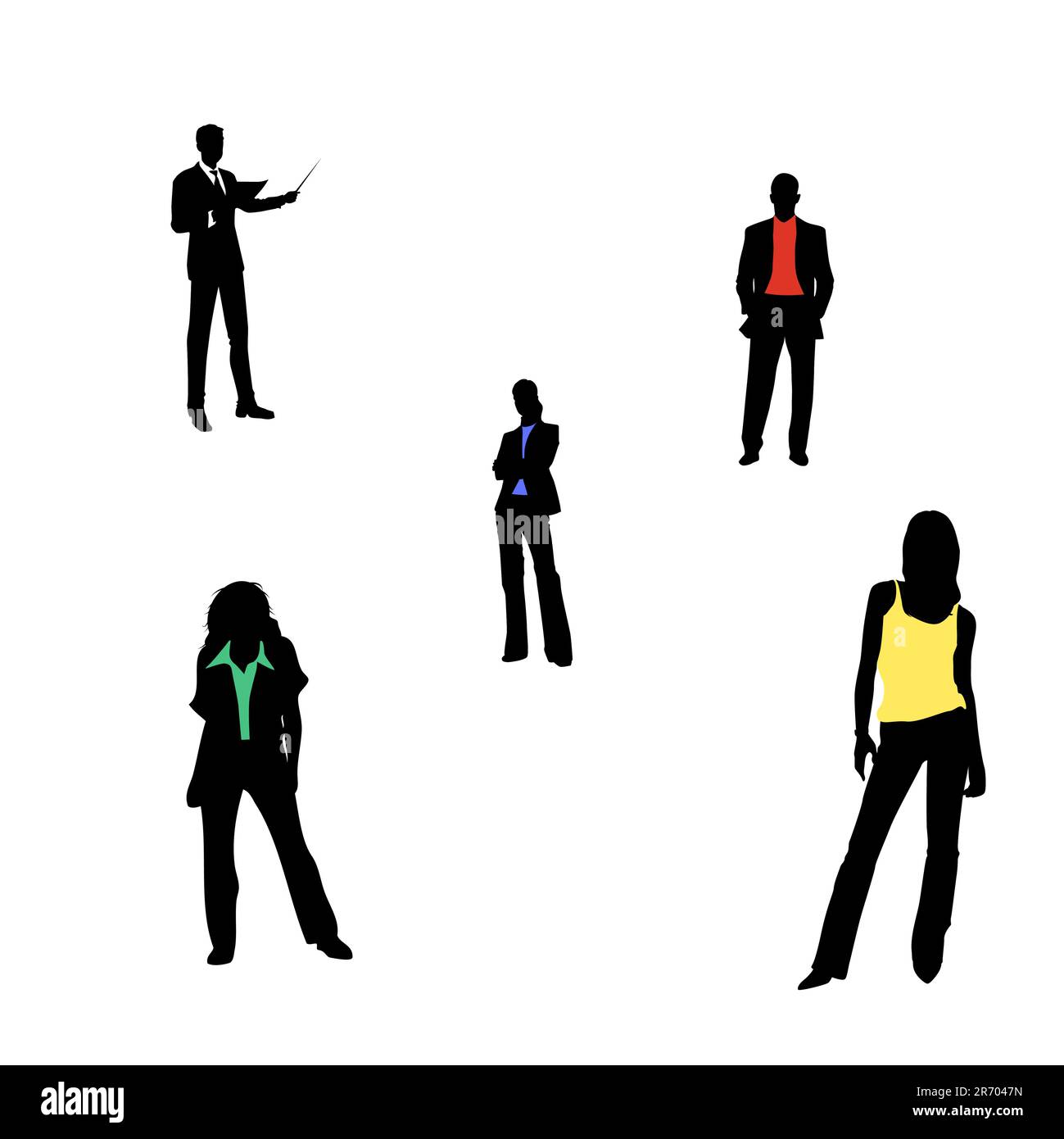 silhouettes of three women and two men on a white background.vector ...
