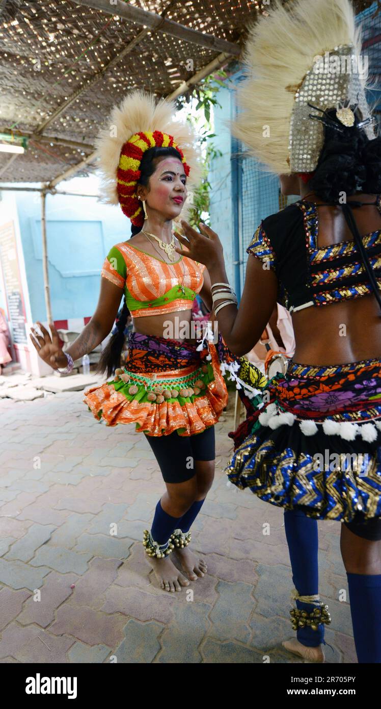 Tamil dancers preparing to perform in a cultural event in Madurai ...