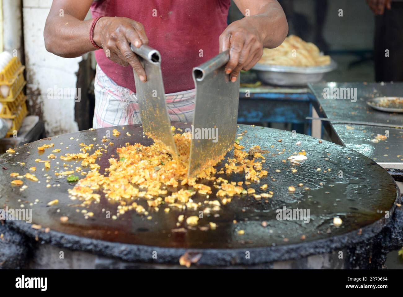 Kottu Roti preparation at a small restaurant in Madurai, Tamil Nadu ...