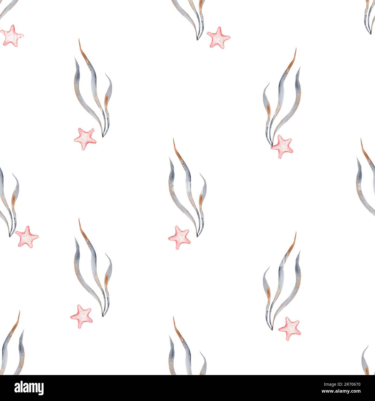 Watercolor seamless pattern marine theme . Repeating marine texture with algae. Wallpaper design ...