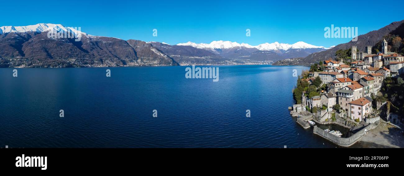 Aerial view of the harbor of Corenno Plinio Stock Photo - Alamy