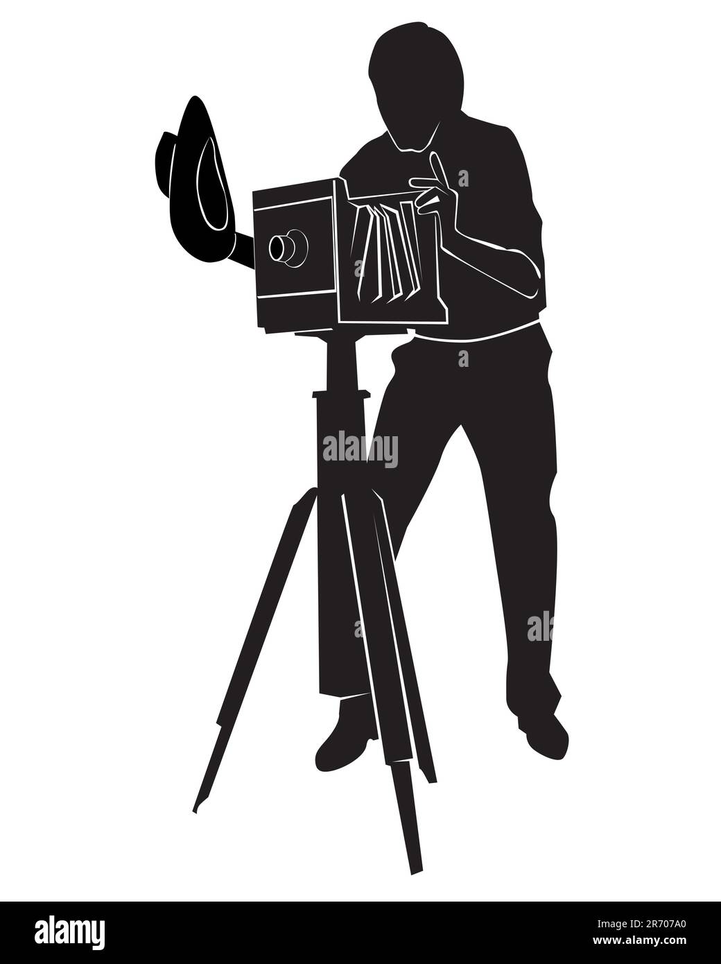 Silhouette of the photographer with the old camera on a white ...