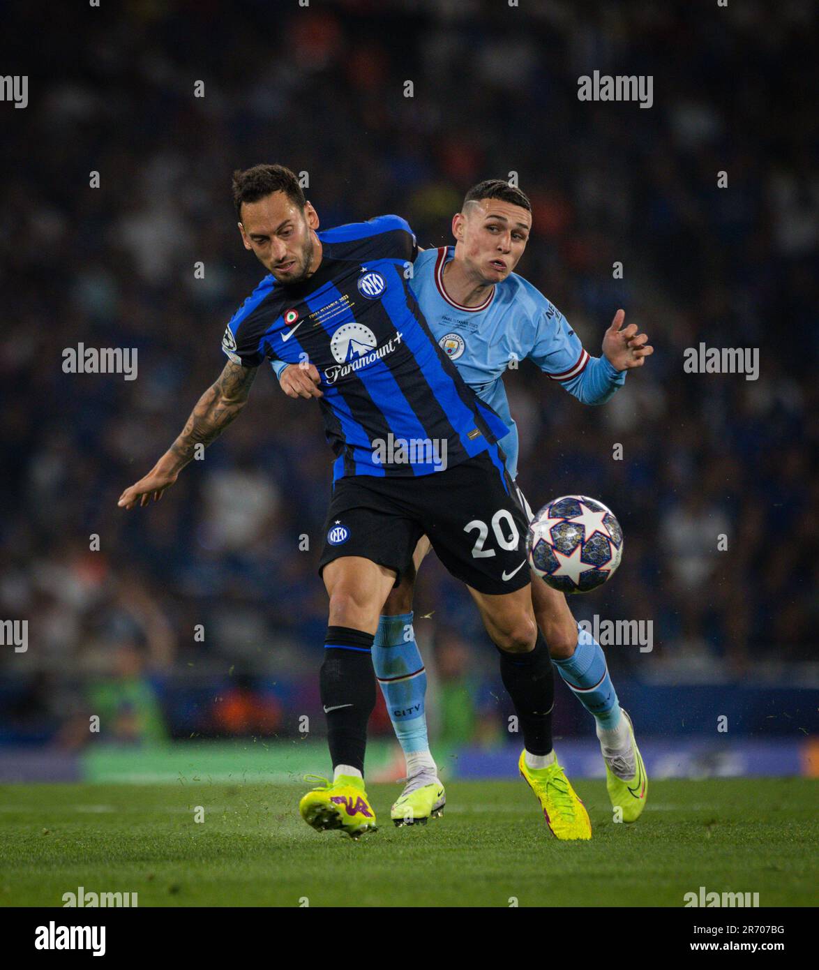 Istanbul, Turkey. 10th Jun 2023. Hakan Calhanoglu (Inter), Phil Foden ...