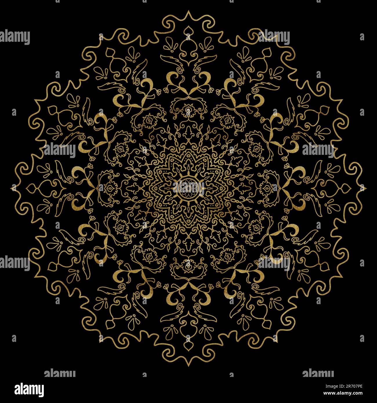 Hand-drawn watercolor mandala with golden texture. Can be used for ...
