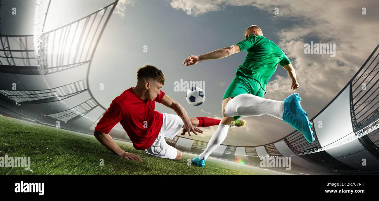 Dynamic image of professional football players in motion during game at ...