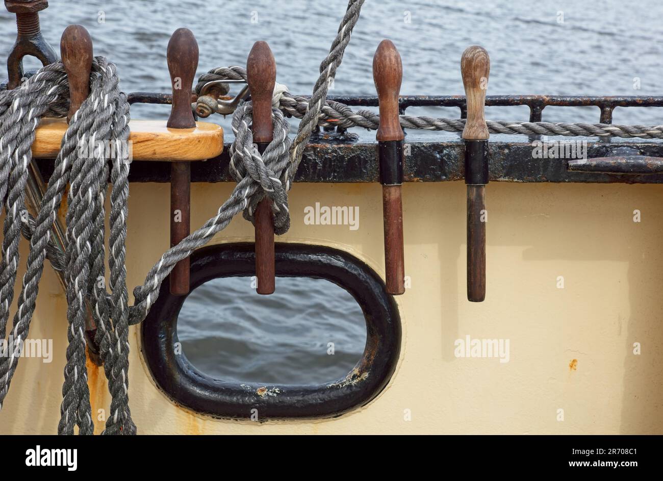 Mooring fairlead with round hole and black cast-iron ring with smooth ...