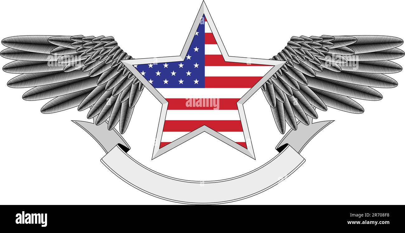 winged blue star with heraldic elements, isolated vector illustrations ...