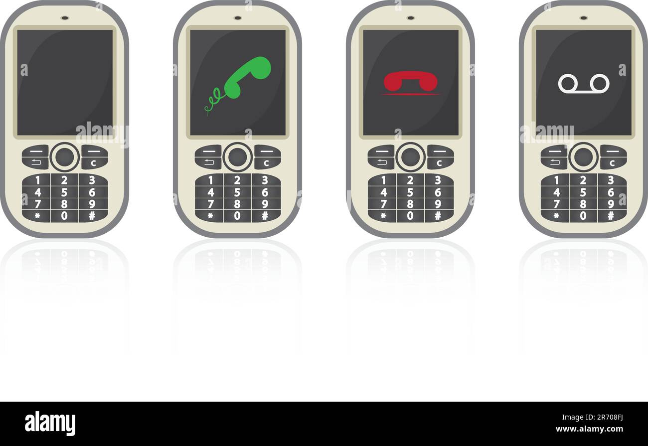 four vector cellphones with symbols - illustration Stock Vector Image ...