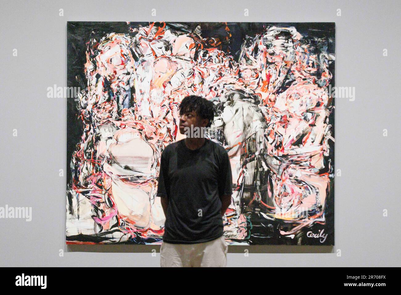 A person in front of Cecily Brown's Trouble in Paradise, 1999, during a ...