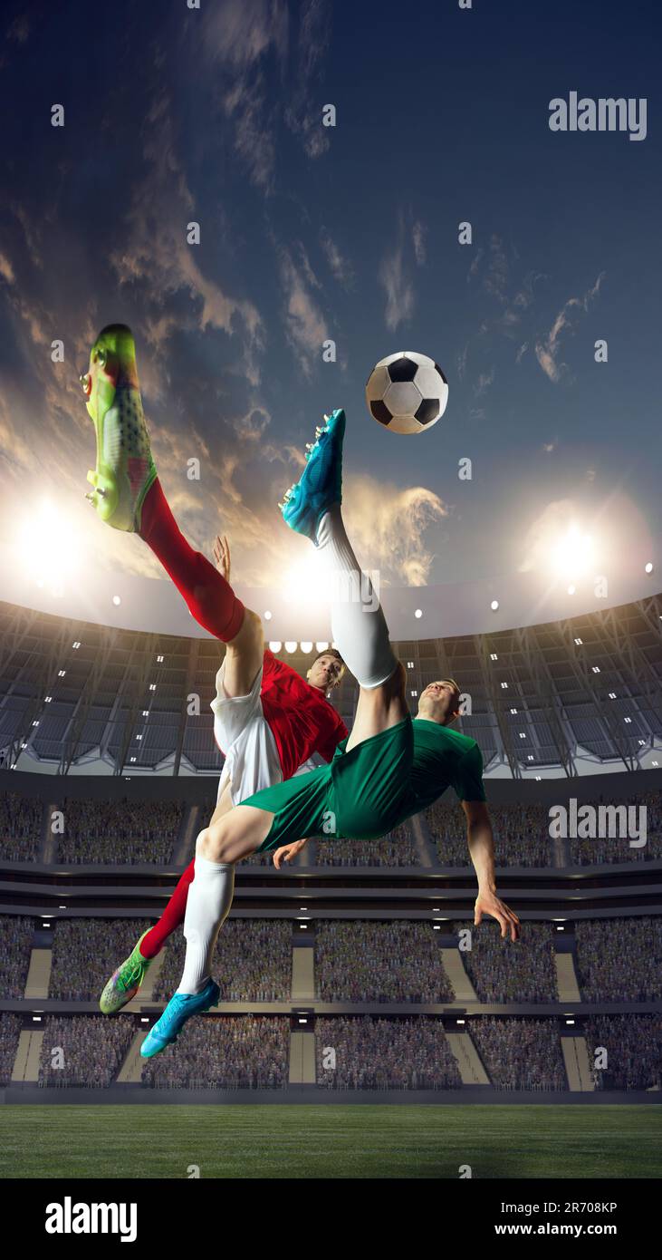Dynamic image of professional football, soccer athletes during game ...