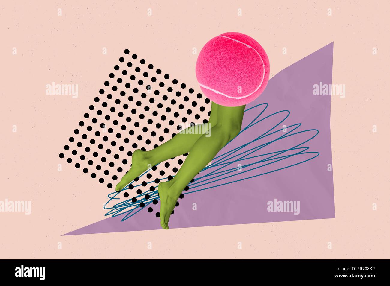 Composite creative illustration collage headless tennis badminton ball ...