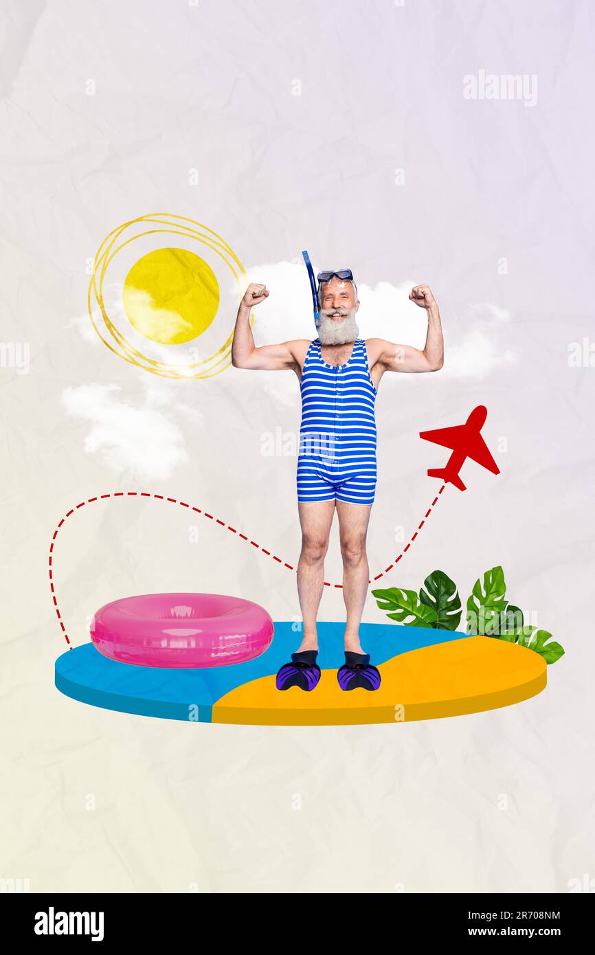 Collage vertical 3d pop pinup advert banner image of funky sportive ...