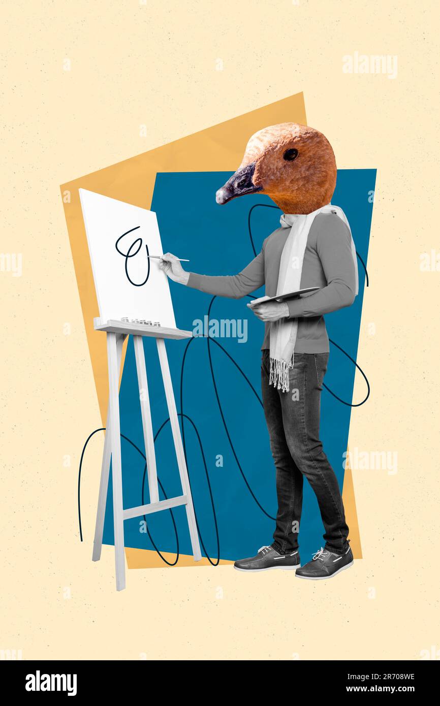 Creative graphics drawing collage talent headless absurd gull bird ...
