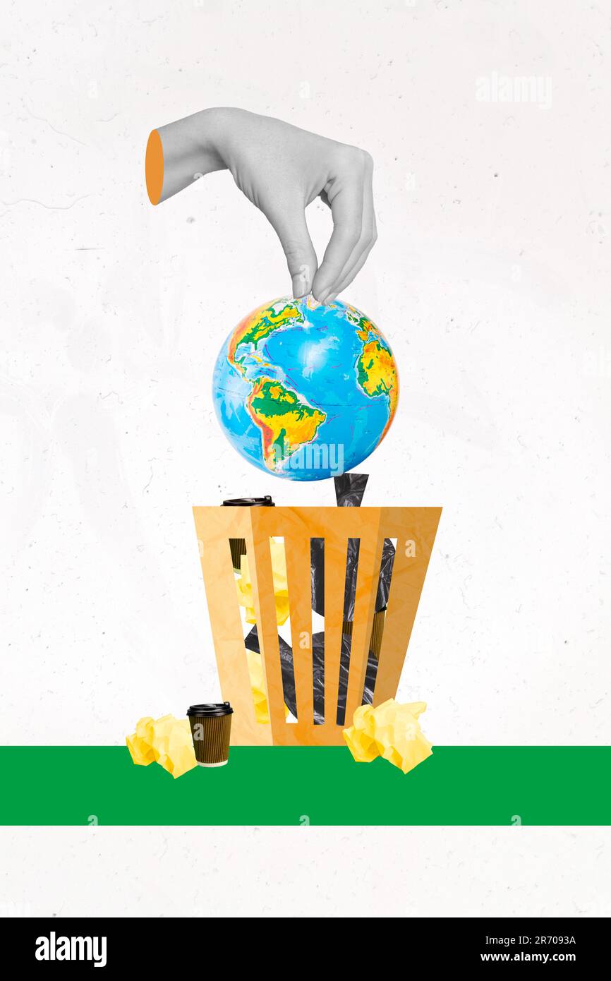 Destruction planet earth global damage illustration collage throw trash ...