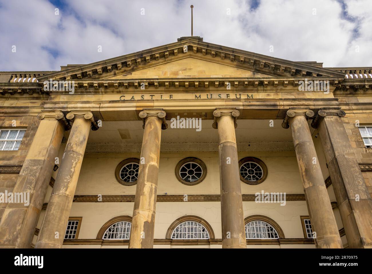 Exterior facade of entrance portico and pediment of York Castle Museum ...