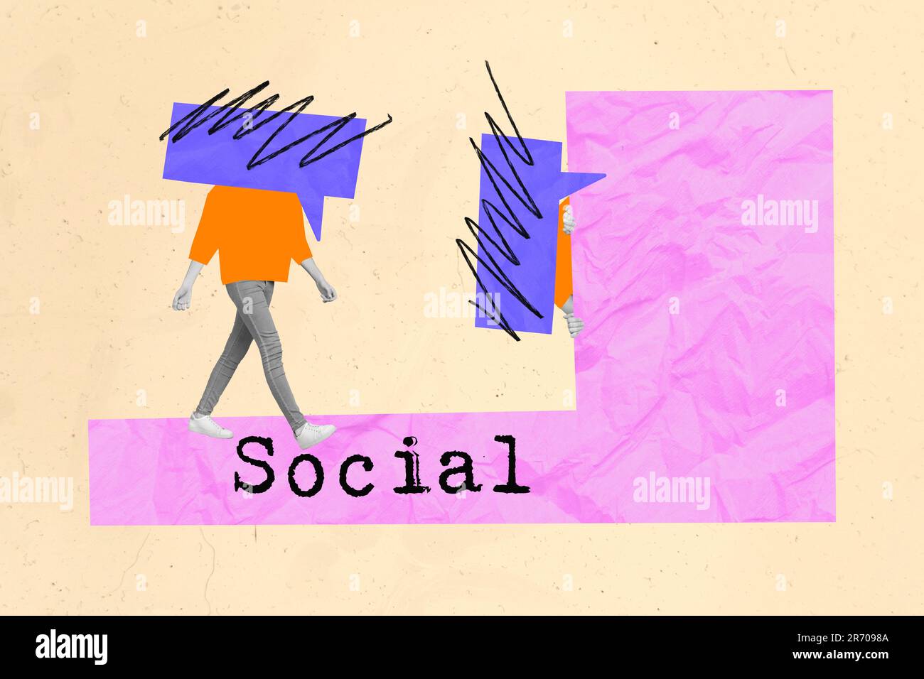 Banner poster artwork collage of headless people communicate receive ...