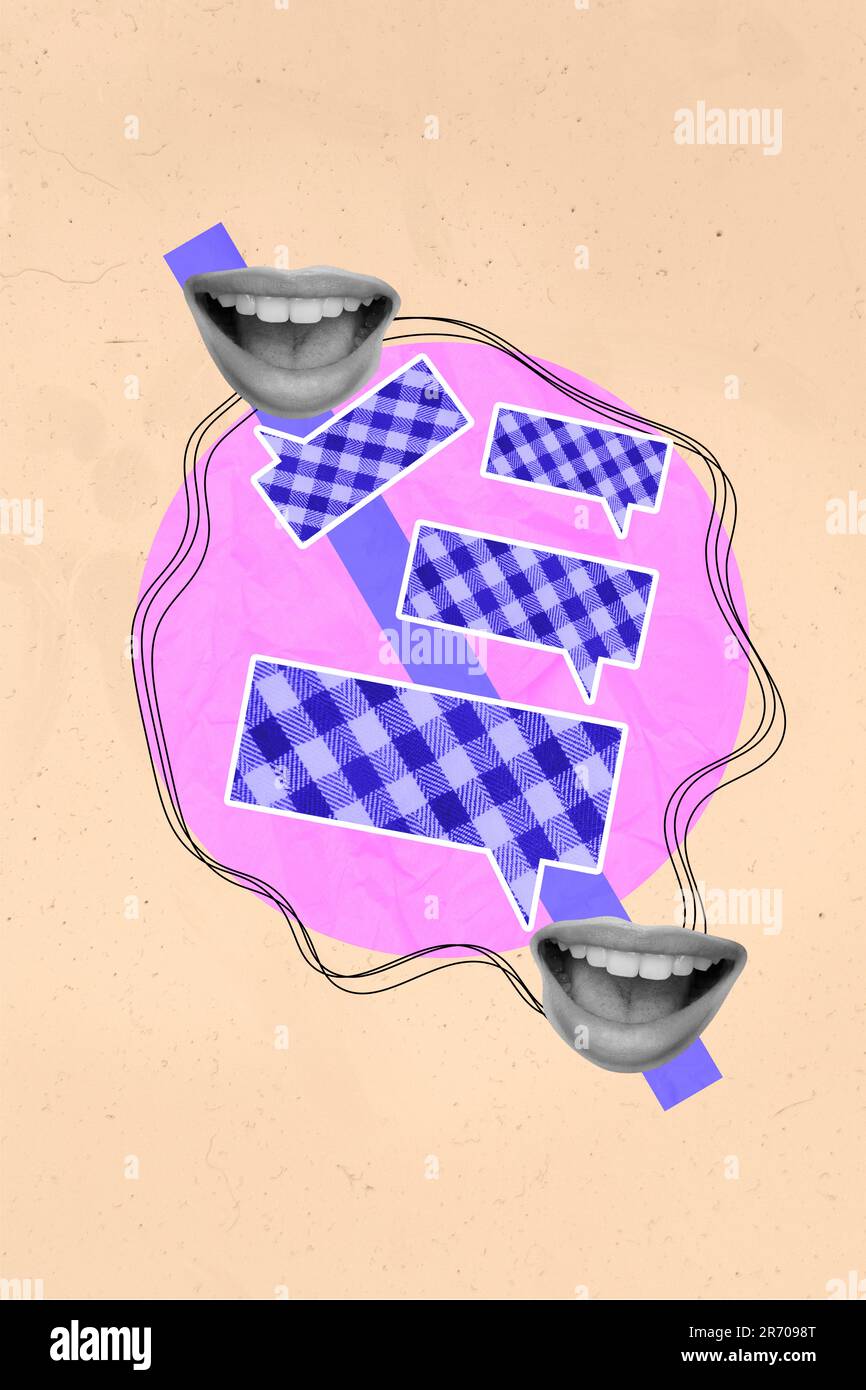 Collage information chatterbox two absurd illustration mouth talkative ...