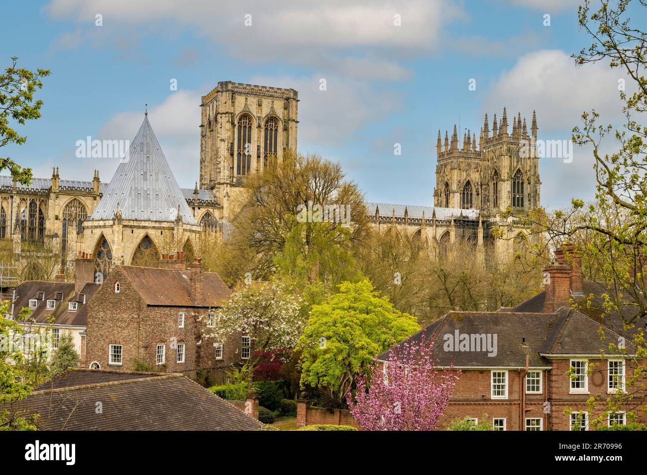 Elevated view of the North façade of York Minster and the grey lead ...