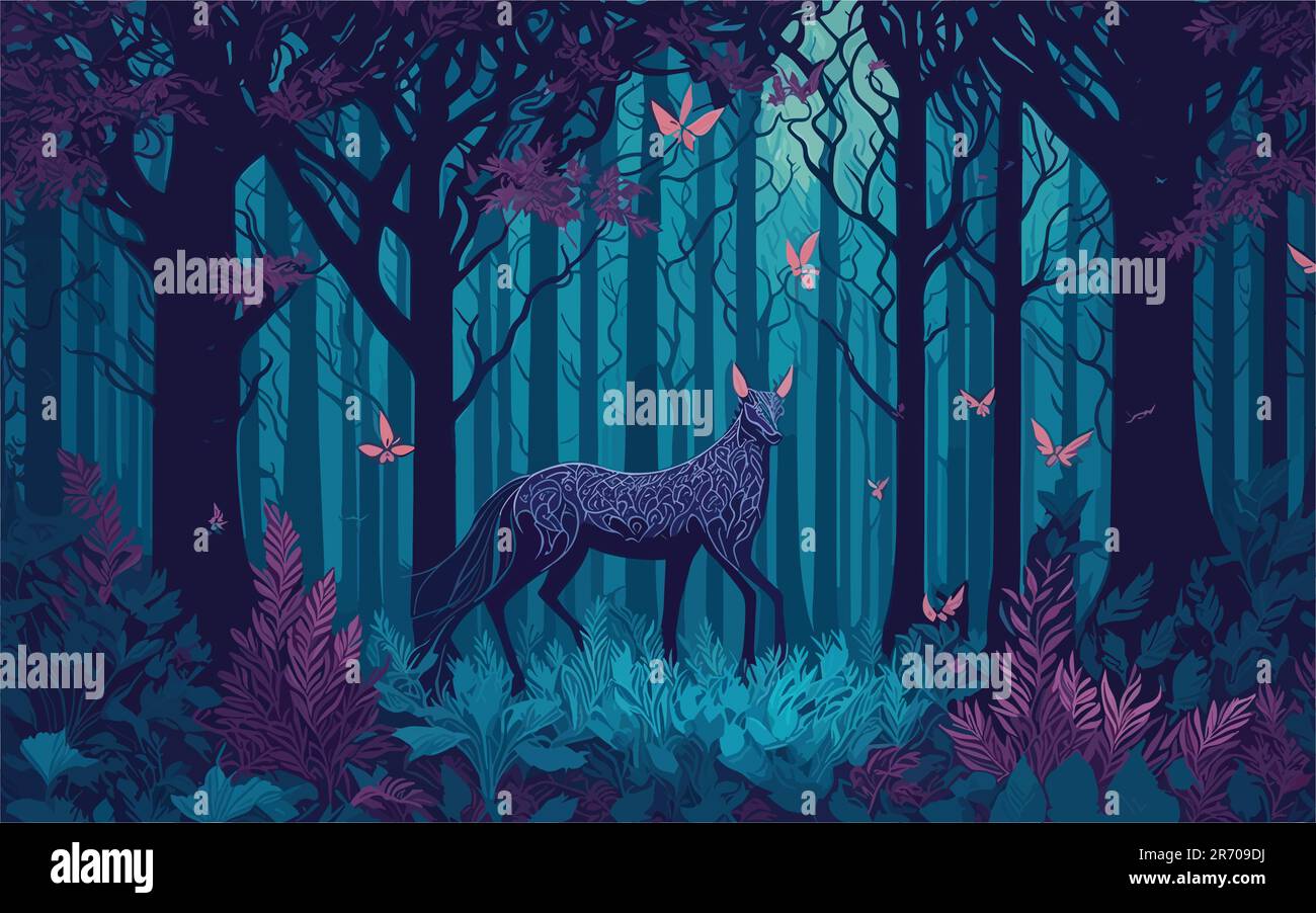 vector background image that portrays an enchanted forest, featuring ...