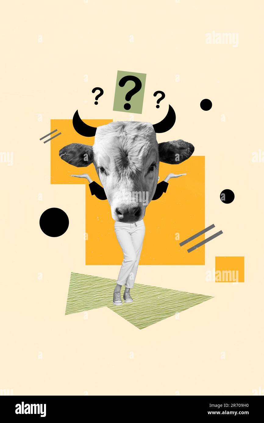 Vertical creative abstract composite photo collage of girl with cow ...