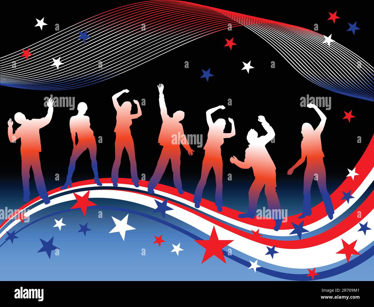 vector eps10 illustration of dancing silhouettes on an abstract stars ...