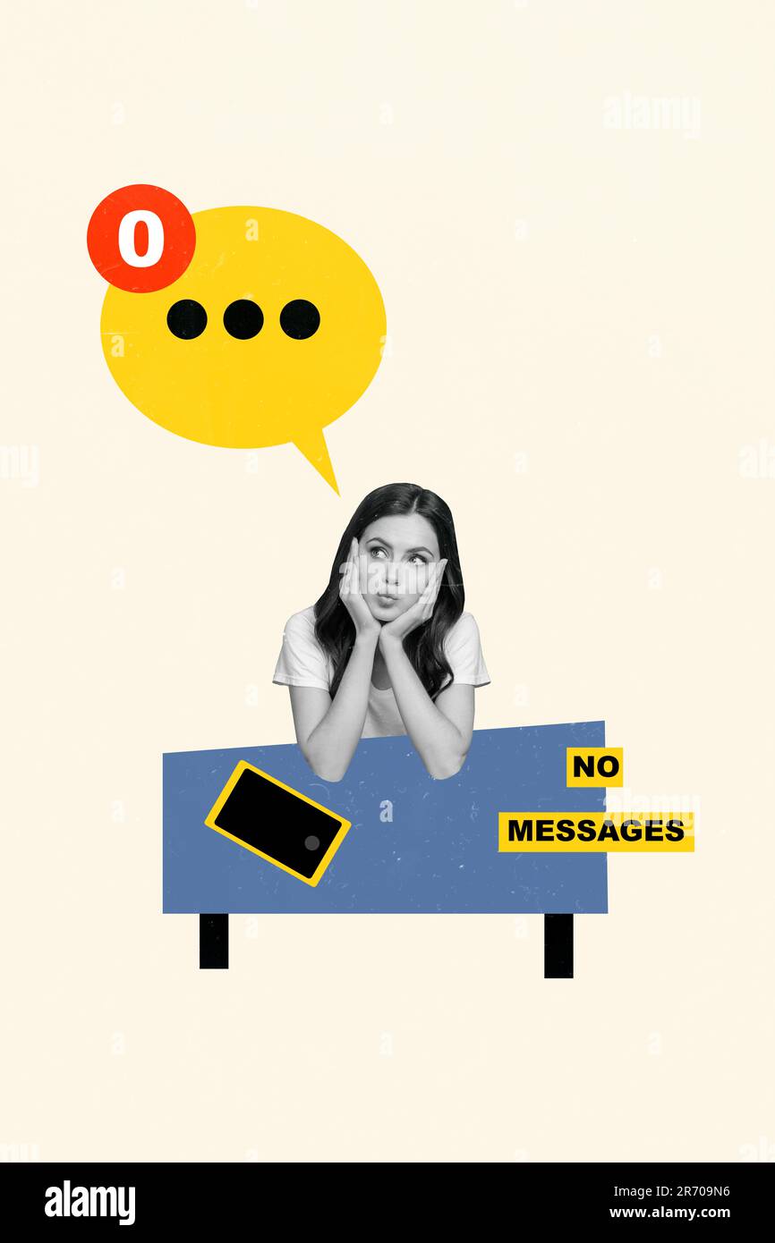 Image artwork picture sketch poster collage of bored cute girl sitting ...