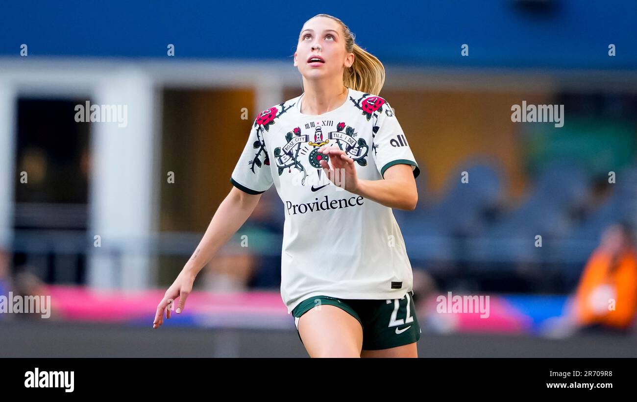 Portland Thorns midfielder Morgan Weaver (22) looks on against the OL ...