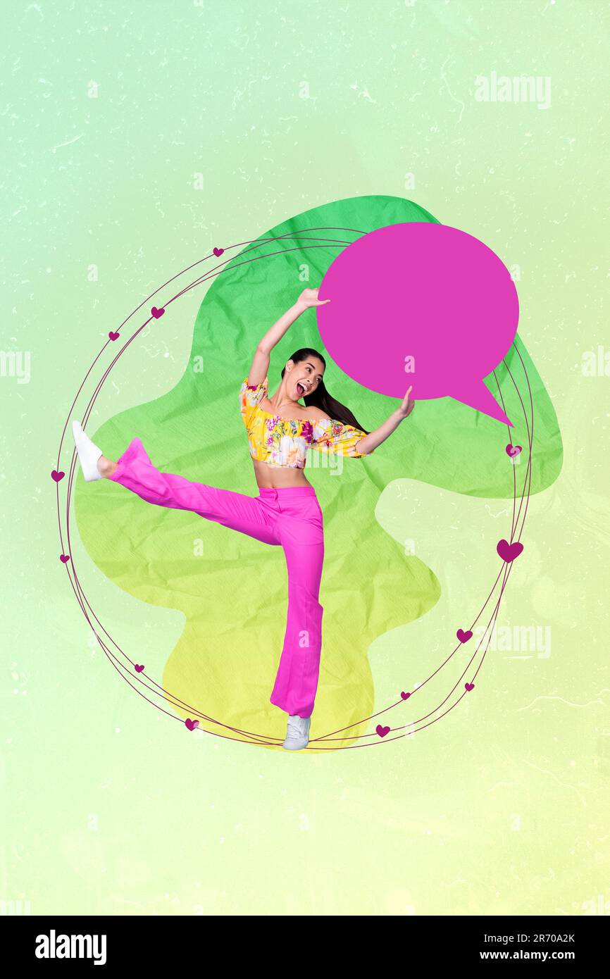 Vertical artwork poster picture collage photo of positive happy lady ...